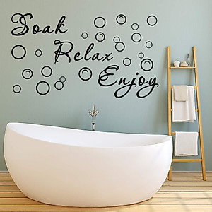2 Pieces Bathroom Wall Decals Sticker Soak Relax Enjoy Bathroom Rules Wall Sticker Vinyl Quote Wall Art Decor for Home Bathroom (Black,Simple Style)