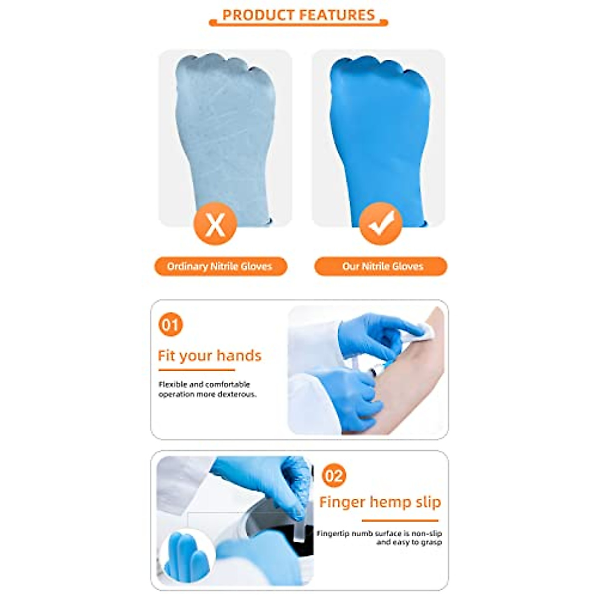 GLOVEHOUSE Nitrile Gloves, Medical, Powder-Free, Latex-Free, Disposable, Law Enforcement, Tattoo Artists & More (Pack of 1, Large)