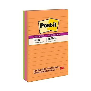 Post-it Super Sticky Notes, 4x6 in, 3 Pads, 2x the Sticking Power, Energy Boost Collection, Bright Colors, Recyclable (660-3SSUC)