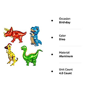 4Pack Giant Self Standing Dinosaur Foil Balloons for Dinosaur Birthday Party Supplies Decorations