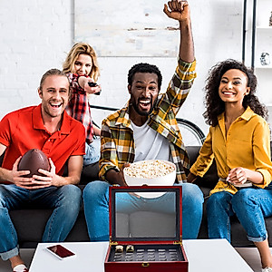 Championship Ring Display Case Wooden Baseball Ring Display Case Box Sports Baseball Ring Holder Championship Ring Box with PU Leather Lining for Multiple Rings, 30 Holes