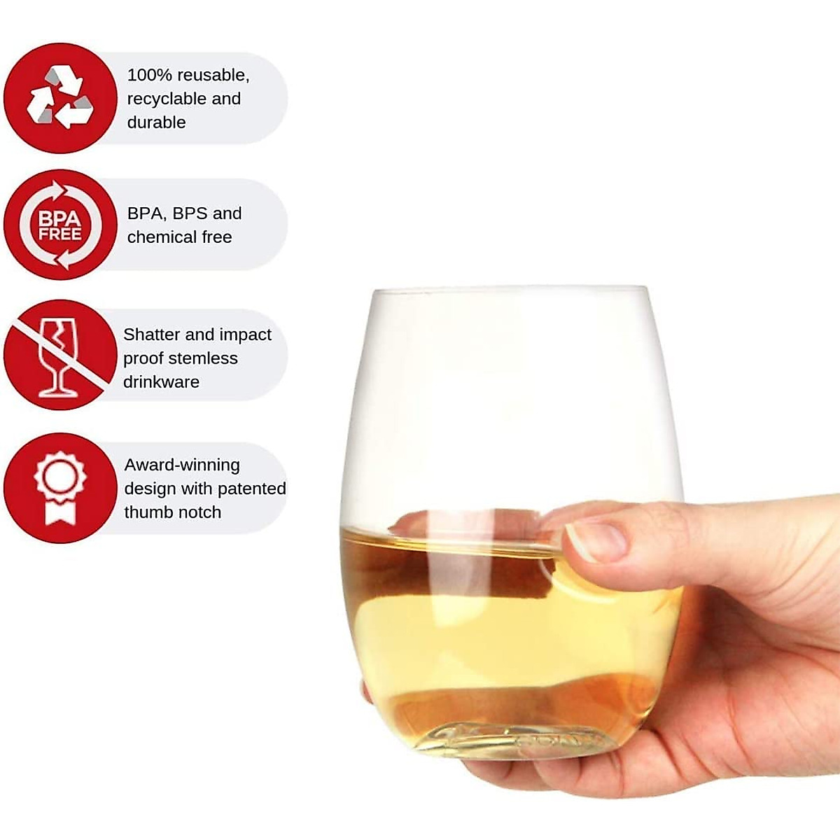 govino Go Anywhere Wine Glasses | Dishwasher Safe, Flexible, Shatterproof, and Recyclable | 16 oz. Each | Set of 4.