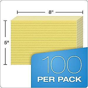 Oxford Ruled Color Index Cards, 5" x 8", Canary, 100 Per Pack (7521 CAN)