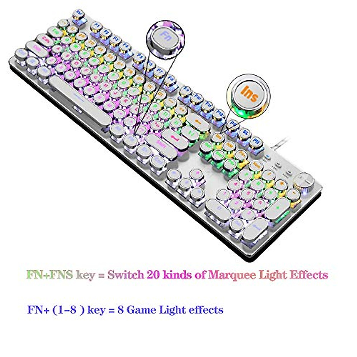 Mechanical Keyboard LED Backlit Retro USB Keyboard -Blue Switch - Retro Style and Round Keycaps -104 Keys Vintage Steampunk Gaming Multimedia Macro Program Keyboard (Black)