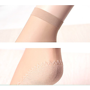 Ueither Women's 6 Pairs Silky Anti-Slip Cotton Sole Sheer Ankle High Tights Hosiery Socks Reinforced Toe (6 Pairs Beige)