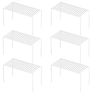 GEDLIRE Mini Kitchen Cabinet Shelf Organizers Set of 6, Small White Wire Storage Shelves Rack for Pantry, Metal Dish Plate Organizer Rack for Cabinet, Cupboard, Kitchen Organizers and Storage