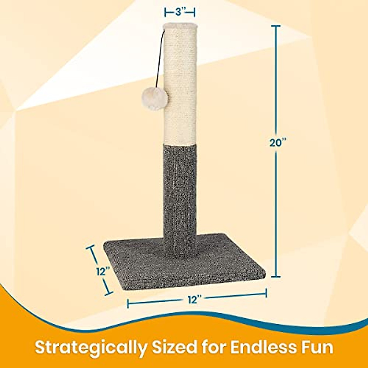 PAWBEE Cat Scratching Post - 20" Cat Scratcher Pole - Sturdy Cat Scratching Posts for Indoor Cats - Natural Sisal Rope Cat Scratchers - Cat Scratch Post with Hanging Ball Toy - Cat Post for Kittens