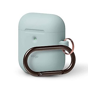 elago Silicone Case with Keychain Compatible with Apple AirPods 2 Wireless Charging Case, Front LED Visible, Anti-Slip Coating Inside, Premium Silicone [Baby Mint]
