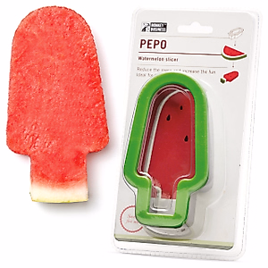 Monkey Business Pepo Watermelon Popsicle Cutter Mold, Stainless Steel Watermelon Slicer, Fun Popsicle Shape Sandwich and Cookie Cutter for Fruits