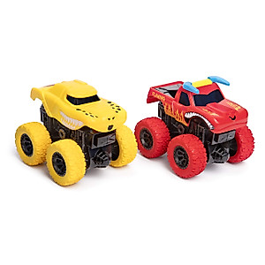 Kidstech Super Friction Monster Trucks with 360 Degrees Back Flip Ramp Track Set of 2 Cars - Push N Go Large Wheel Cars for Kids Ages 3+ (Colors May Vary)