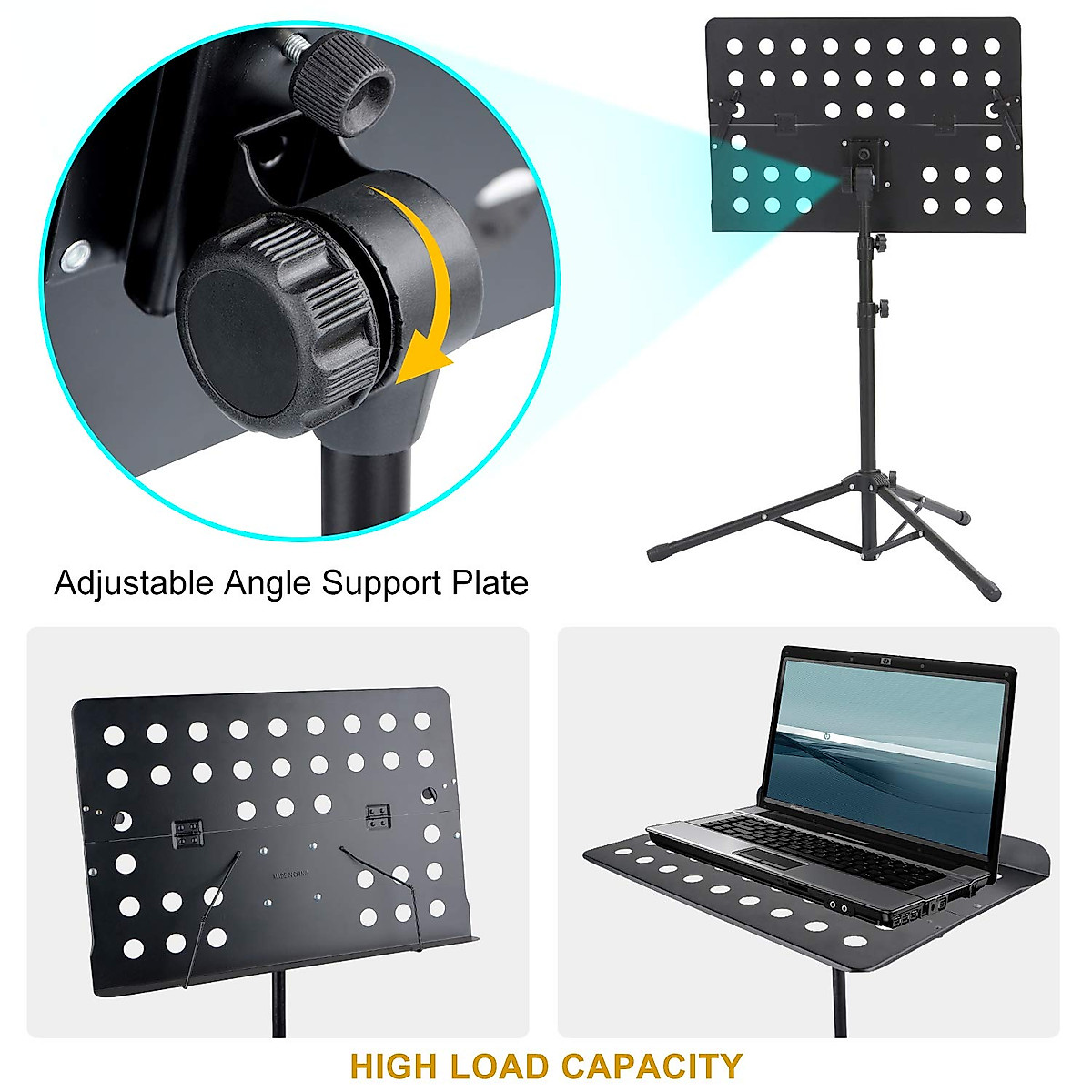 Klvied Sheet Music Stand with Violin Hanger, Folding Music Stand, Portable Fortable Music stand for Sheet Music, Violin Music Stand with Travel Case, Light, Black