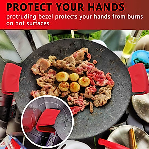 6 PCS Silicone Assist Hot Handle Holder, Pot Holders Cover, Non-Slip Pot Holder Sleeve, Heat Resistant Potholder Cookware Handle for Cast Iron Skillet(Red, Orange, Black)