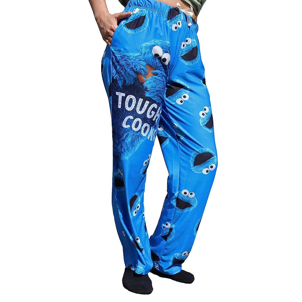 BRIEF INSANITY Lounge Pajama Pants for Men and Women | Sesame Street Cookie Monster Tough Cookie Graphic Print Pattern Bottoms - Comfy, Ultra Soft, Unisex Loungewear Pants (Tough Cookie, Medium)