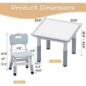 GarveeHome Toddler Table and 4 Chairs Set with Graffiti Desktop, Height Adjustable Kids Table and Chairs Set with Storage, Non-Slip Legs, Kids Activity Table for Home, Nursery, for Age 2-10