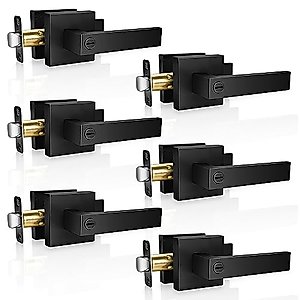 Onateel 6 Pack Modern Black Door Handles Privacy Door Levers Black Door Knobs Interior Heavy Duty Reversible Door Locks Keyless Square Interior Door Handle