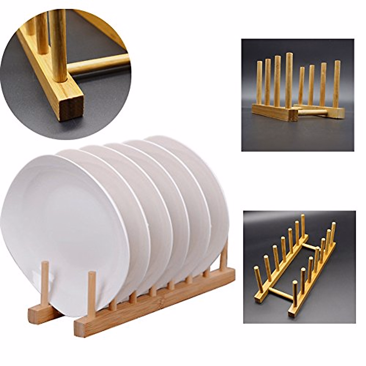 YWSHF Bamboo Wooden Dish Rack Dishes Drainboard Drying Drainer Storage Holder Stand Kitchen Cabinet Organizer for Dish,Plate,Bowl,Cup Pot,Lid,Book