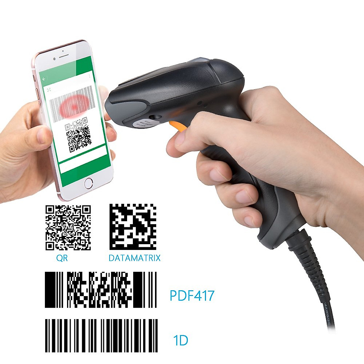 Bluehresy 2D Barcode Scanner USB Wired 1D 2D Datamatrix PDF417 QR Code Handheld Reader for Screen and Printed Bar Code Scan, Works with Windows Mac and Linux PC POS