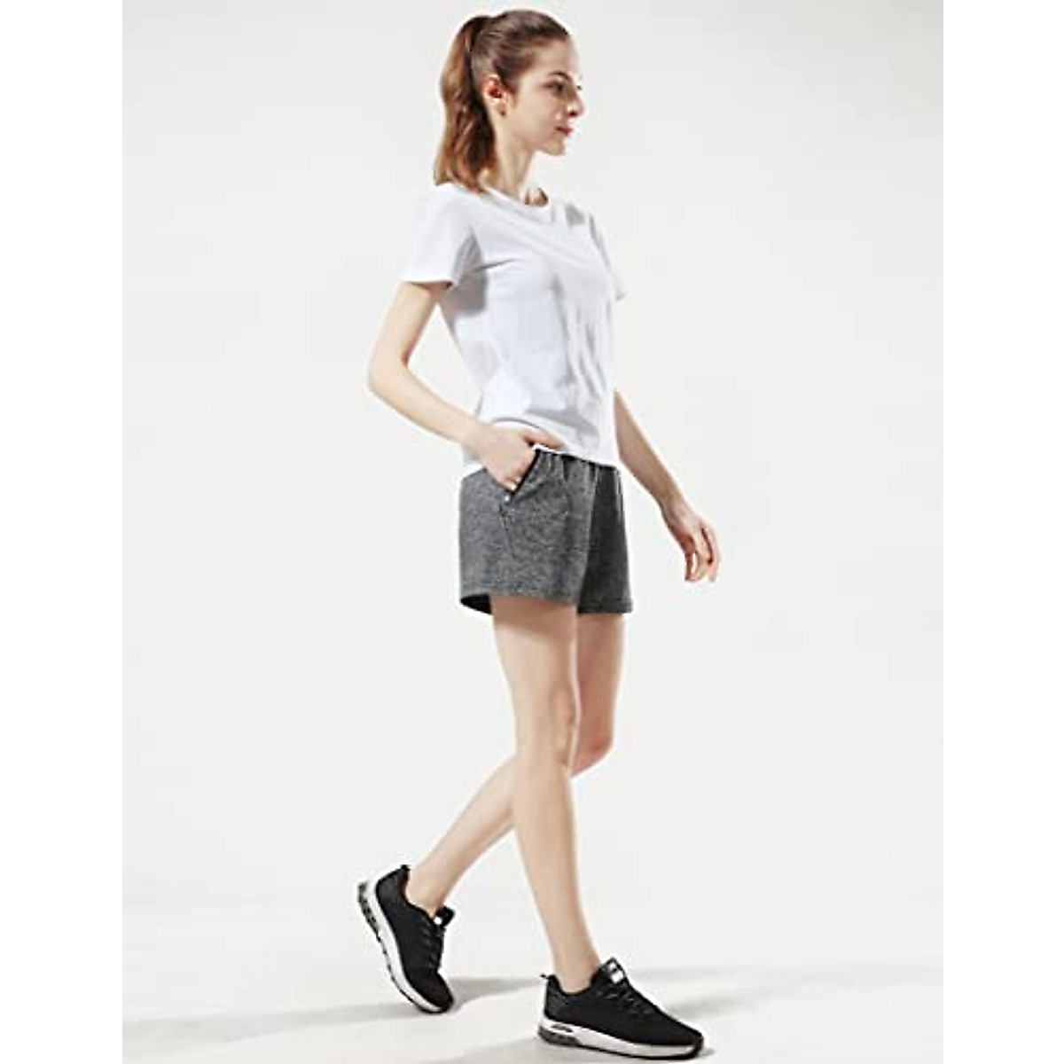 5 Pack: Womens Workout Gym Shorts Casual Lounge Set, Ladies Active Athletic Apparel with Zipper Pockets (Set 1, Large)