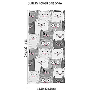SLHETS Funny Grey Cats Hand Towel Cute Kittens with Different Expressions Small Bath Towel Soft Absorbent Towels for Bathroom/Kitchen Decoration Hotel Gym Spa Sweat Towels 13.6 * 29'