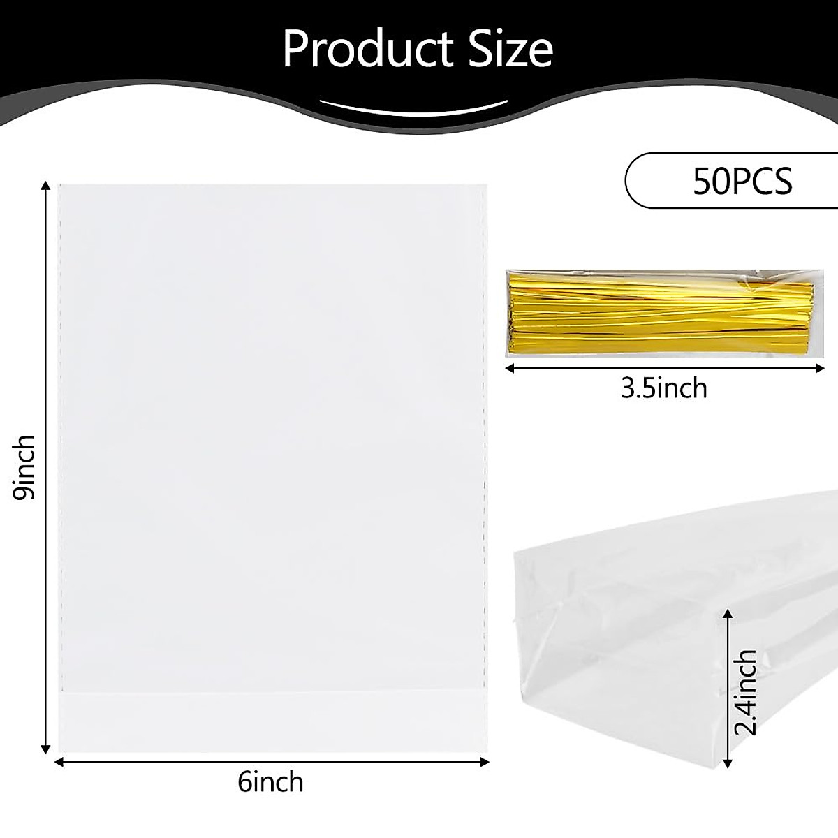 6"x 9" Bottom Gusset Bags, Cellophane Bags, 50Pcs Clear Cellophane Gift Bags with Twist Ties, Cello Cellophane Treat Goodie Bags for Party Favors Packaging Candy Cookies Popcorn Food Storage Wrapping