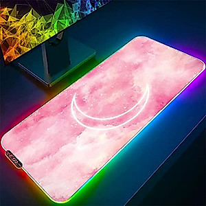 Mouse Pads LED RGB Large Pink Cloud Mousepads XXL Desk Gaming Mouse Mat Smooth Surface Computer Mat Overlock Edge Keyboard Pad 30X80Cm/L