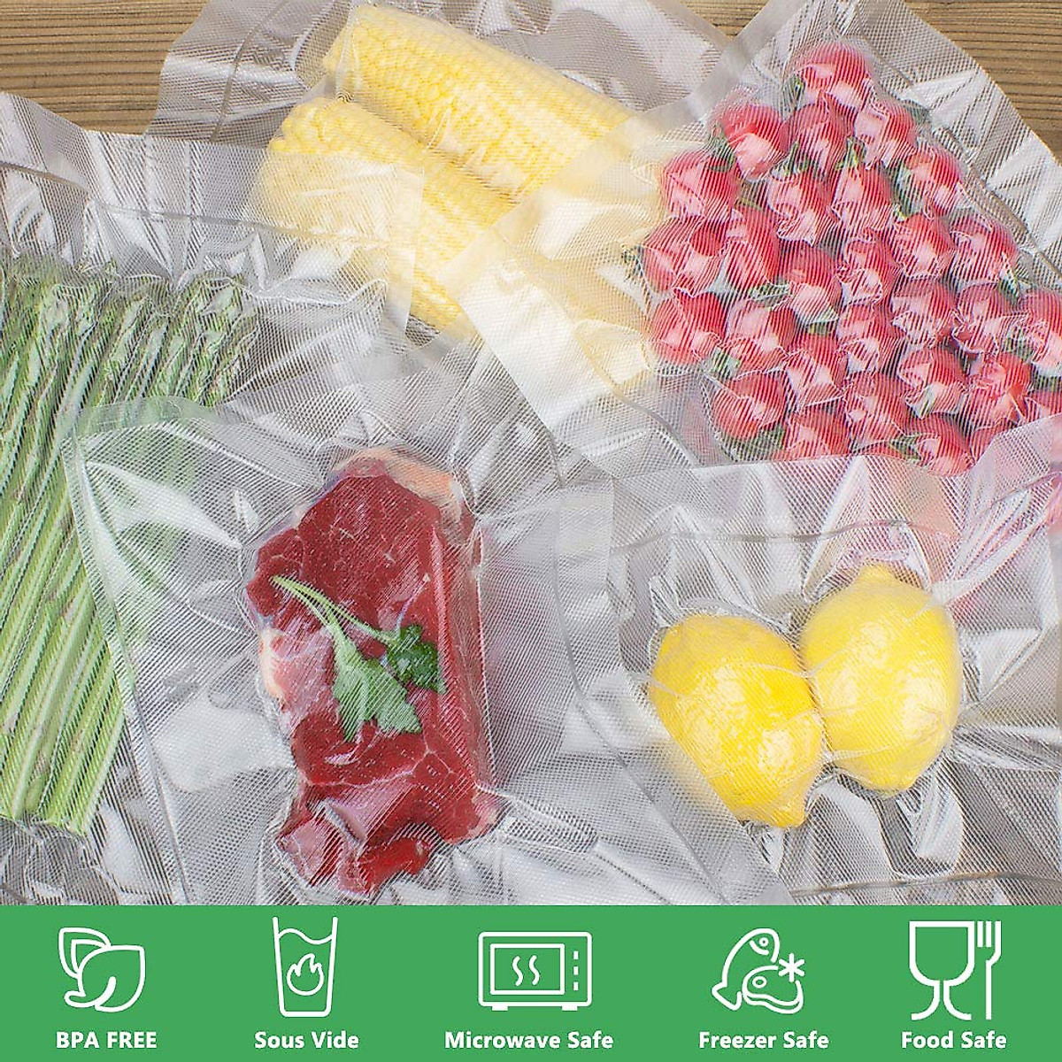 WishDirect Vacuum Sealer Bags Rolls Compatible with FoodSaver 4-Pack 11" x 25' Vacuum Seal Rolls Fit Inside Machine Double-Side Embossed BPA-Free Bags for Sous Vide or Food Storage (Total 100 Feet)