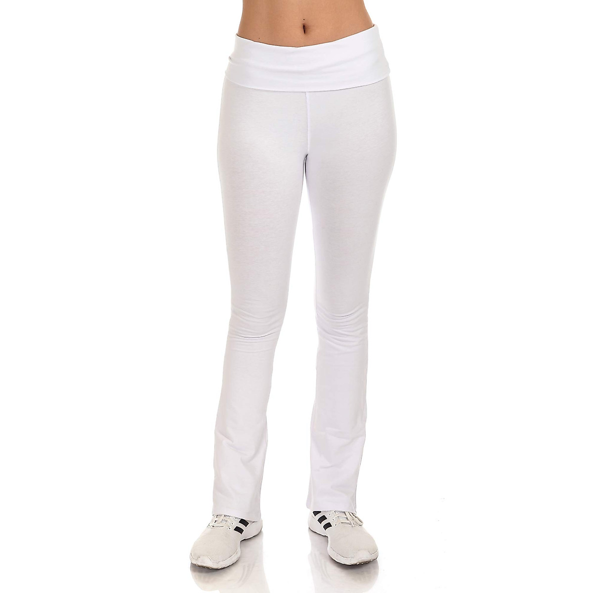 Simply Ravishing Cotton Fold Over Bootcut Yoga Pants (Size: XS-5X), Small, Ivory