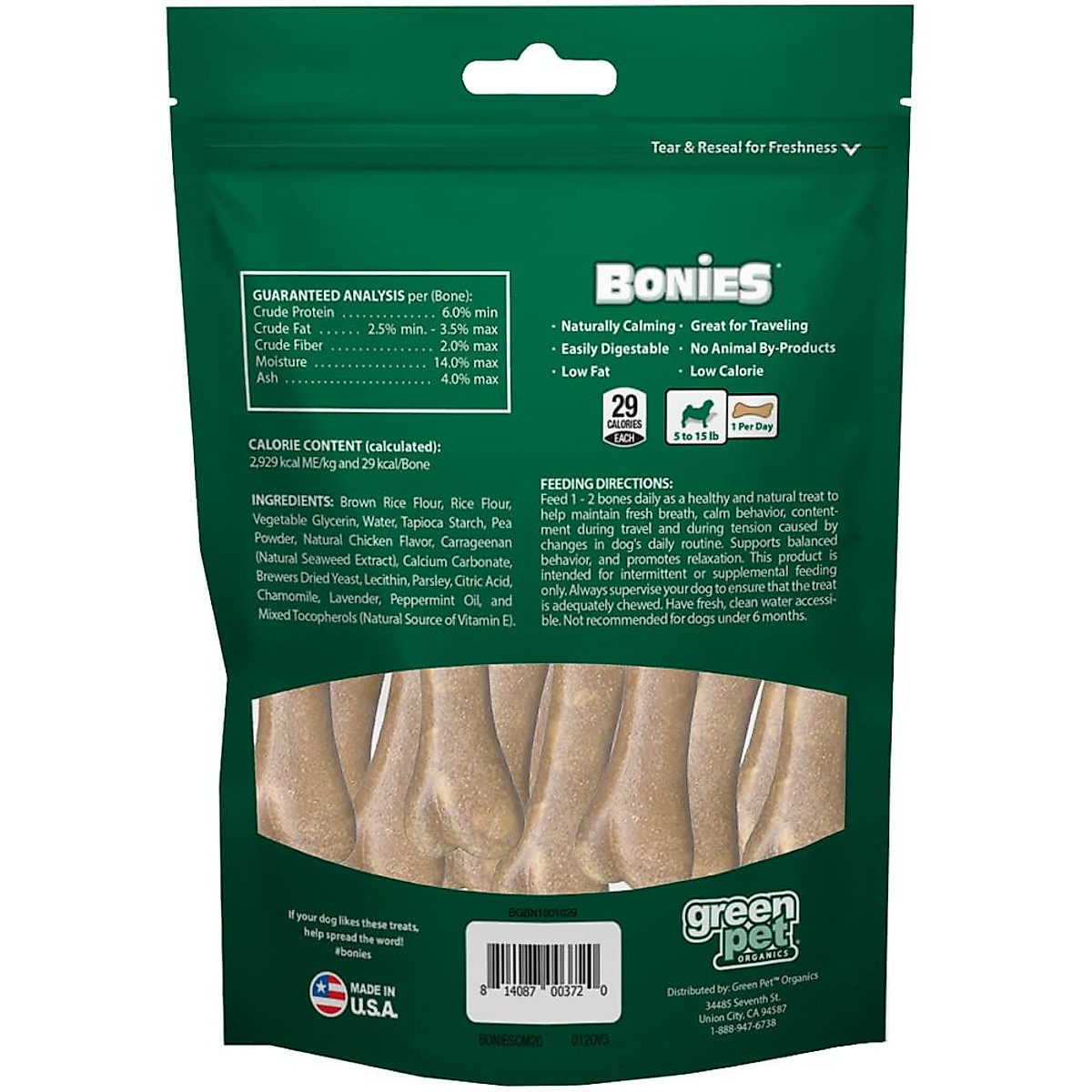 Bonies Natural Calming Formula Dog Treats - Contains Chamomile & Lavender, Help Anxiety, Excessive Barking & Trembling, Chicken Flavor, Mini, 120 Bone