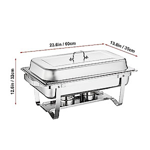 Vevor 8 Quart Chafing Dish Buffet Set Full Size Rectangular Chafer for Catering, 6 Packs, Silver : Home & Kitchen