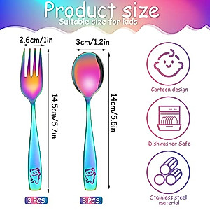 12 Pieces Kids Rainbow Silverware Stainless Steel Kids Utensils Forks and Spoons, Metal Toddler Cutlery Set Childrens Safe Flatware Sets for LunchBox, Dishwasher Safe