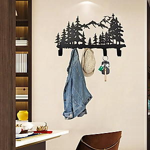 VIVICOMFY Metal Tree Coat Hooks Wall Art Decor-Tree Hangers and Key Holder-Clothes Rack and Backpack Hanger-Forest Theme Hooks Sweet Home Decor for Storage, Living Room, Hallway, Office (Black)