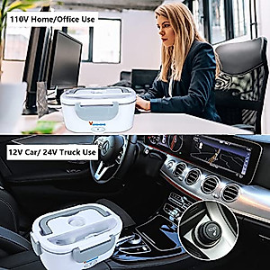 Vchiming 60W Electric Lunch Box Food Heater, 3 in 1 Portable Food Warmer for Car/Truck/Home, Leak proof, 2 Compartments, Removable 304 Stainless Steel Container 1.5L with Fork & Spoon and Carry Bag