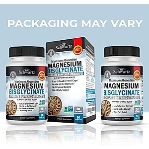Magnesium Bisglycinate 100% Chelate No-Laxative Effect - Maximum Absorption & Bioavailability, Fully Reacted & Buffered - Healthy Energy Muscle Bone & Joint Support - Non-GMO Project Verified - 90 ct