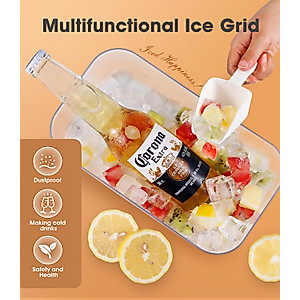 Ice Cube Trays with LId and Bin, Easy Release Ice Trays for Freezer, 2 Pack Ice Cube Molds, 64 Pcs Ice Cube Tray, Large Capacity Ice Tray Holder, Includes Ice Tong, Ice Spoon, for Whiskey, Cocktail.