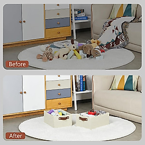 HNZIGE Fabric Small Baskets for Organizing, 6 PCS Storage Organizer Bins for Shelves, Small Bins for clothes with Handles, Shelf Closet Storage Bins for Organizer Home, Office(Cream,11.8 x 7.8 x 5.1)