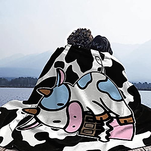 AUSMART Cute Cow Print Throw Blanket Flannel Microfiber Luxury Warm Soft Cozy Blanket for Couch, Car, Bed Sofa Dorm Water Beds Gift X-Small 40x30In ( Toddler ) Pet