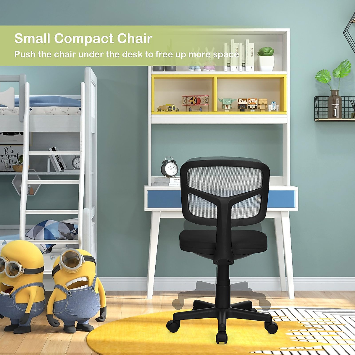 Giantex Kids Desk Chair, Low-Back Mesh Computer Chair Armless Ergonomic Office Chair with Adjustable Height, Y-Shaped Support for Teens Kids, 360° Swivel Task Chair for Home Office School (Black)