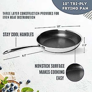 Lexi Home Stainless Steel Frying Pan 10 Inch, Nonstick, Diamond, Tri-Ply Kitchen Cookware, For Everyday Cooking, Oven & Dishwasher Safe, Stay Cool Handle, Scratch Resistant, For All Stove Types