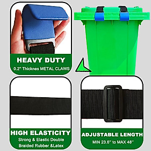 1PC Metal Double-Claw Trash Can Lock Straps for Animals,Bungee Cord Garbage Bin Lock,Outdoor Racoon Garbage Can Lid Lock Straps to Keep Racoons,Trash Can Bin Lid Locks Bungee Cord Outside【BLUE HOOKS】