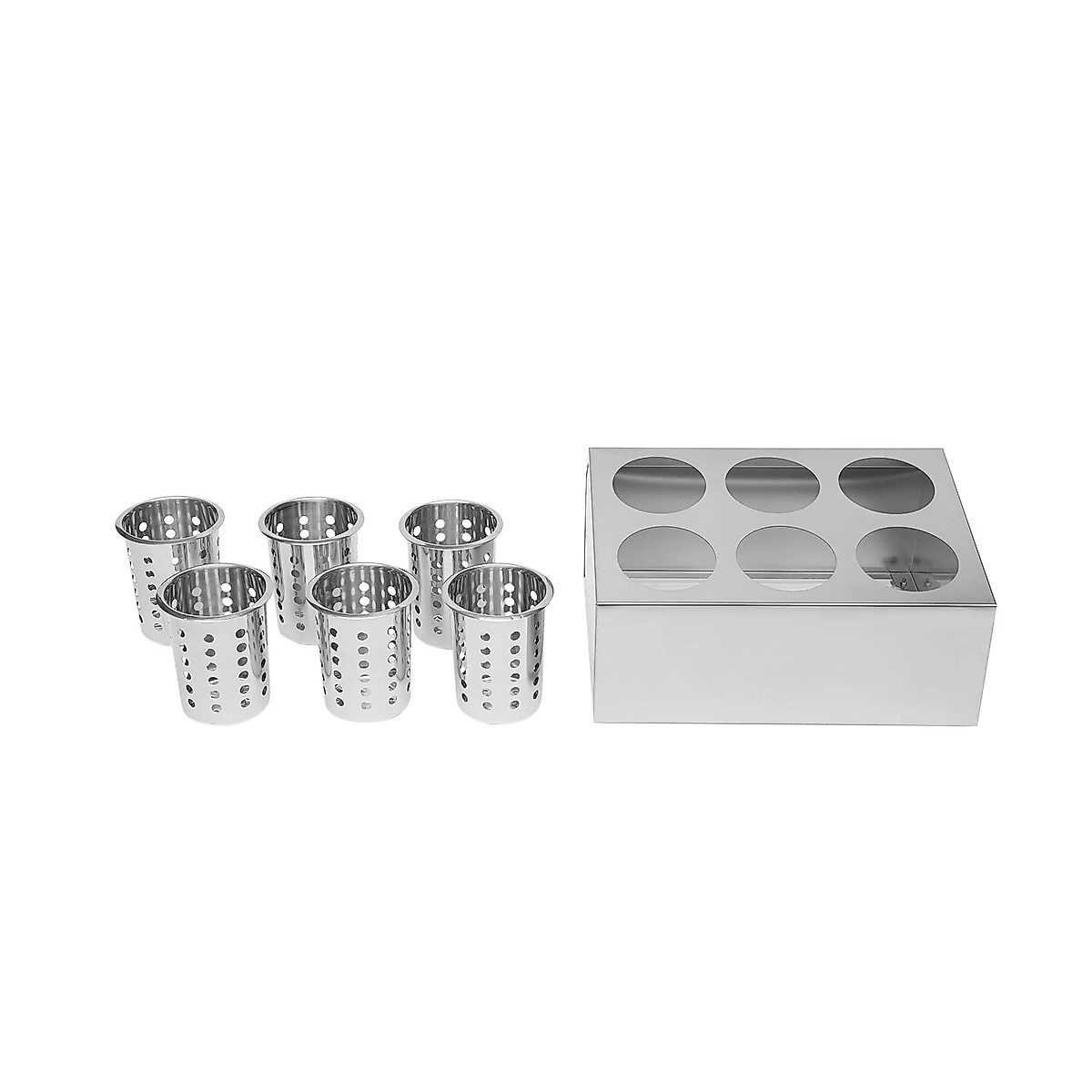 TFCFL Flatware Cylinder Holder,Commercial 4-Hole Stainless Steel Cylinder Flatware Silverware Utensil Holder Organizer Caddy 20x6.1x6.3inch,Silver (4-Hole)