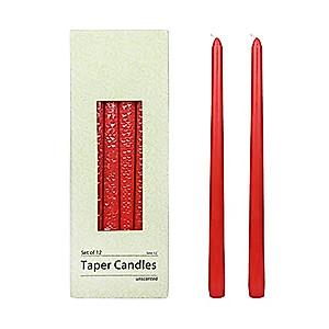 Zest Candle 12-Piece Taper Candles, 12-Inch, Ruby Red