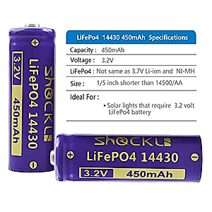 funkawa (8-Pack) Shockli 14430 3.2 Volt 450mAh LiFePo4 Rechargeable 3.2V Solar Battery for Solar Panel Outdoor Garden Lights Light【NOT AA Battery】