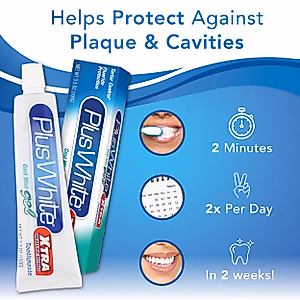 Plus White Xtra Whitening Toothpaste - Removes Tough Stains from Coffee, Smoking, Wine & More - Anti-Cavity, Plaque & Tartar Control (Cool Mint Gel, 3.5 oz)