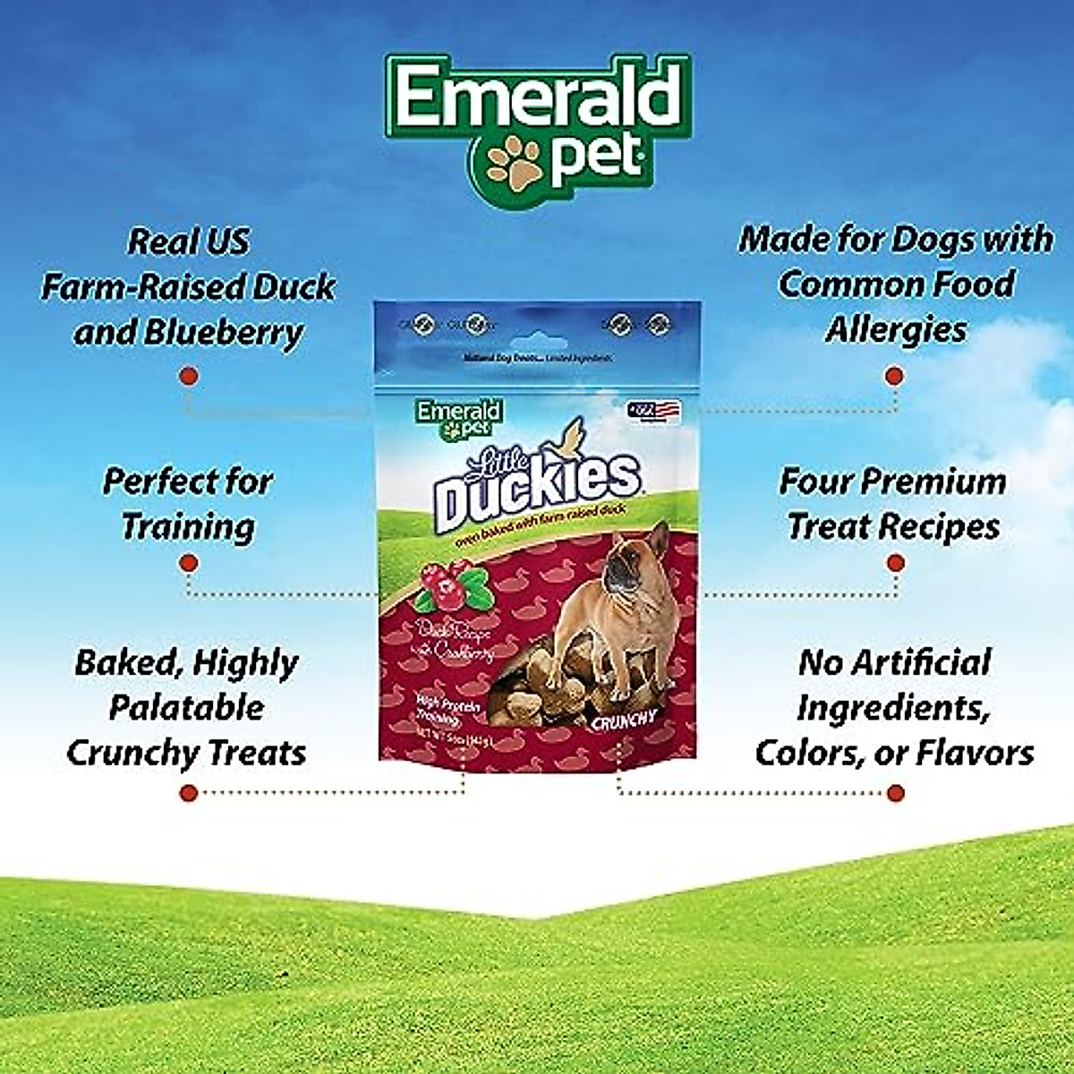 Emerald Pet Little Duckies Crunchy Natural Roasted Duck Dog Treats, Made in USA