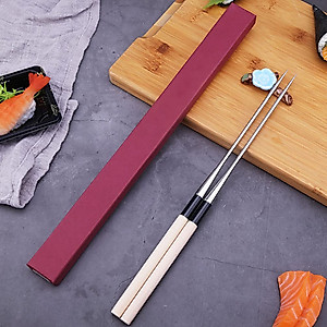 Angoily 2pcs Sashimi Chopsticks Long Chopsticks Metal Noodles Chopstick Cooking Frying Chopsticks Moribashi Chopsticks Korean Chopstick Wooden Handle Stainless Steel Travel Non-slip