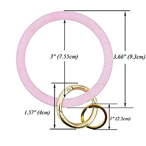 ETHOON Wristlet Keychain Circle Silicone Bangle Keyring Oversized Bracelet Key Ring Holder for Women, Glittery Pink