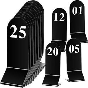 25 Pieces Table Numbers 1-25 Acrylic Tent Table Numbers Acrylic Double Sided Number Cards Black Tent Table Numbers Cards Restaurant Wedding Table Number for Restaurant Cafes Banquets, 2.36 x 6.3 Inch