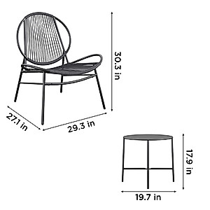 Novogratz Poolside Gossip, Marilyn 3 Piece Resin Weave Chat Set, Charcoal