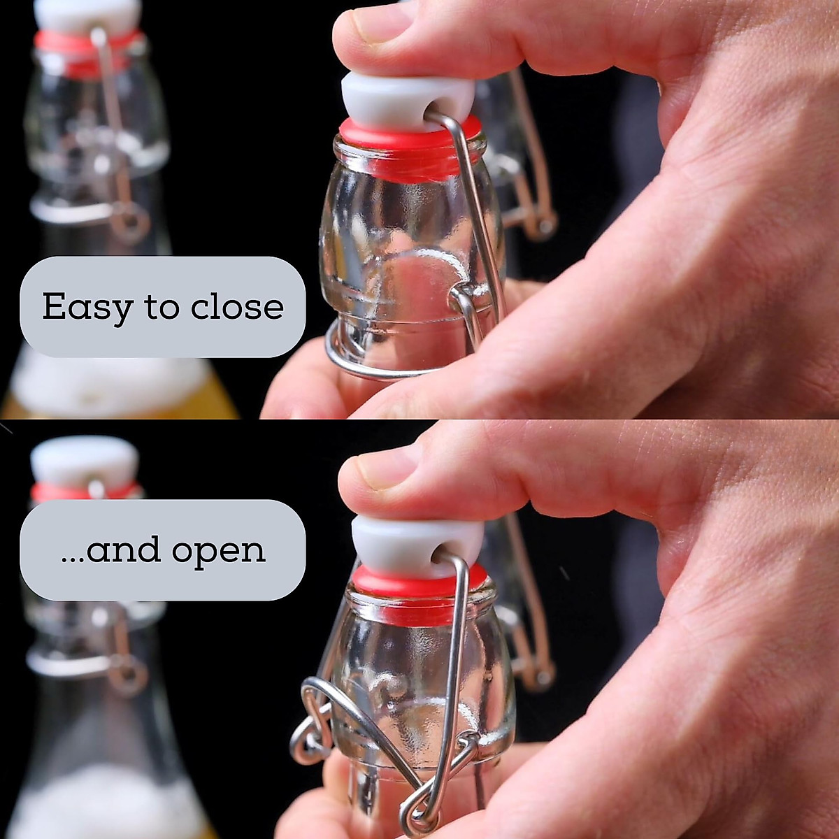 WILLDAN Giara Glass Bottle with Stopper Caps, Set of 6-33.75 Oz Swing Top Glass Bottles for Beverages, Oils, Kombucha, Kefir, Vinegar, Leak Proof Lids