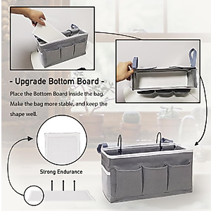 Kanrichu 2pcs Bedside Caddy Storage Organizer, Hanging Bag Holder with Pockets for Bedroom, Loft Bed Tent, Bed Curtain, Top Bunk bed Shelf Accessories (Gray)